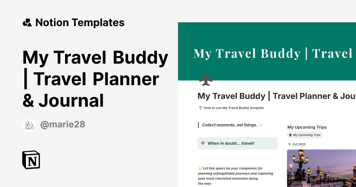 My Travel Buddy | Travel Planner & Journal Template by marie | Notion ...