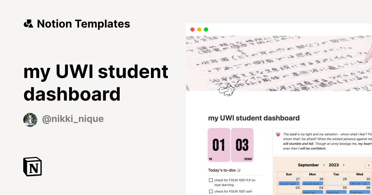 my UWI student dashboard Template | Notion Marketplace