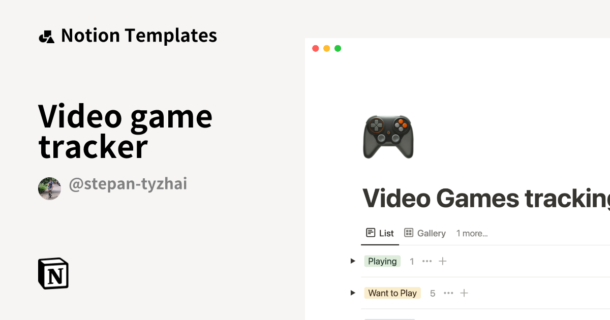 Video game tracker Template | Notion Marketplace