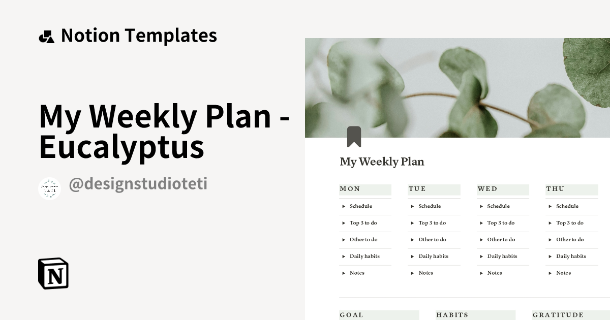My Weekly Plan - Eucalyptus Template | Notion Marketplace