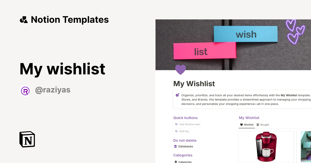 My wishlist Template | Notion Marketplace