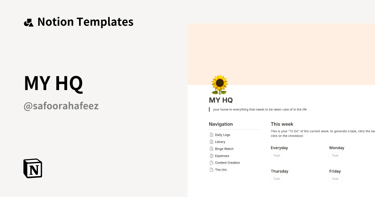 MY HQ Template by Safoora Hafeez | Notion Marketplace