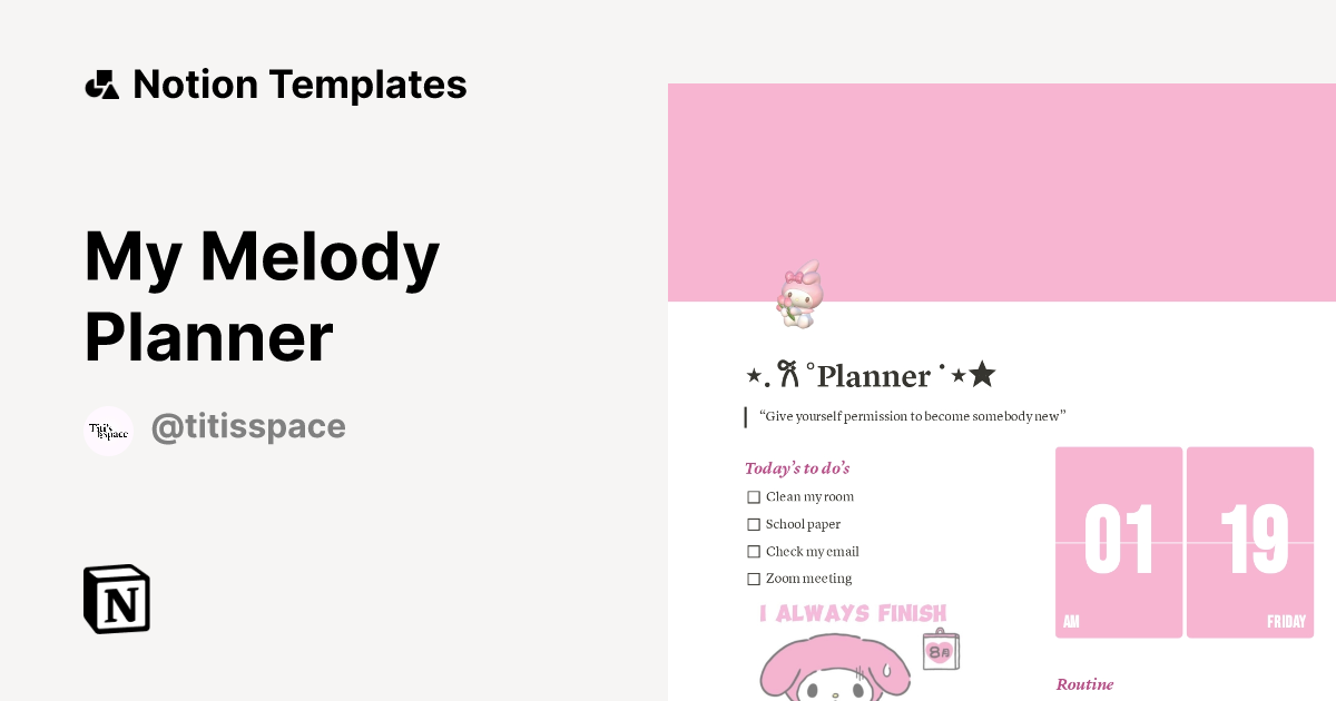 My Melody Planner Template by Titi's space | Notion Marketplace