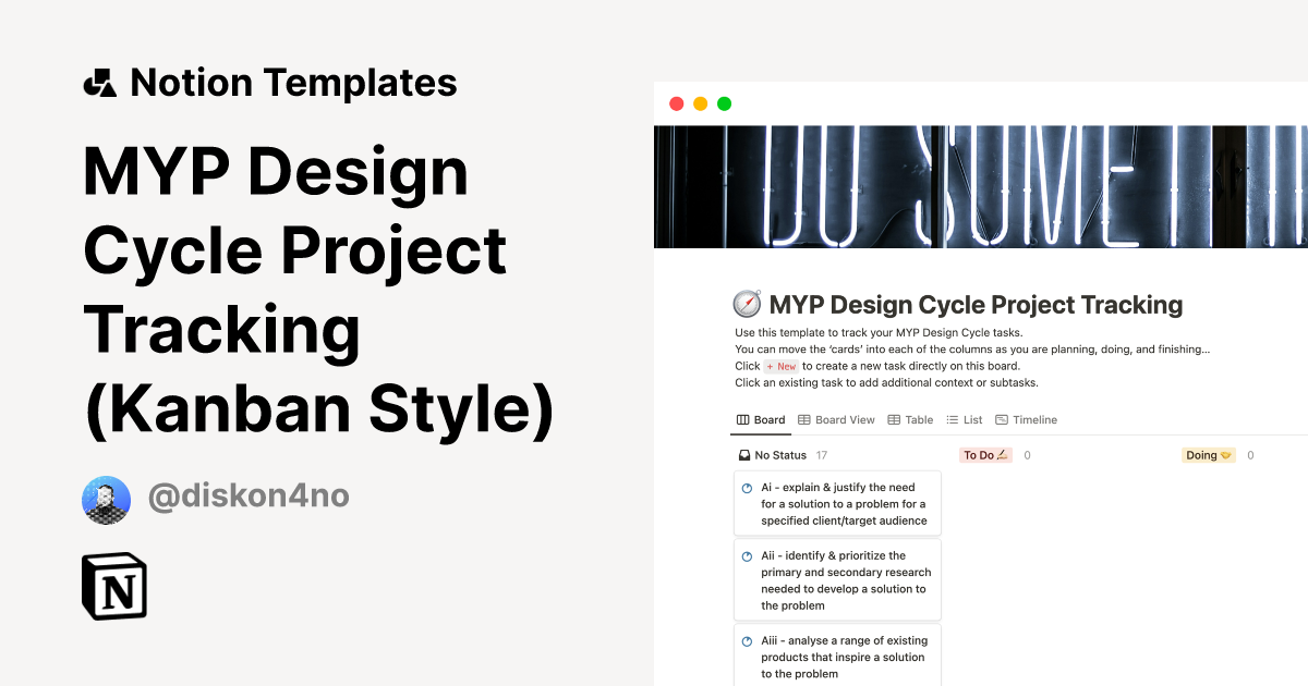MYP Design Cycle Project Tracking (Kanban Style) Template by Jason ...