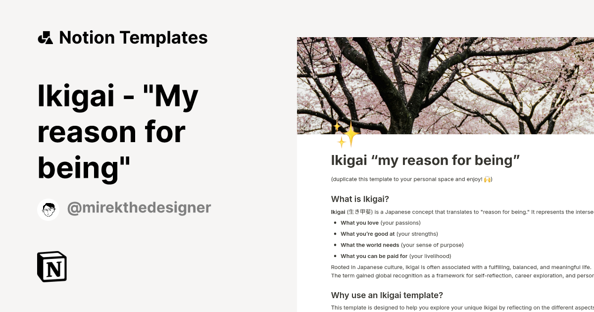 Ikigai - "My reason for being" Template by Mirek.TheDesigner | Notion ...