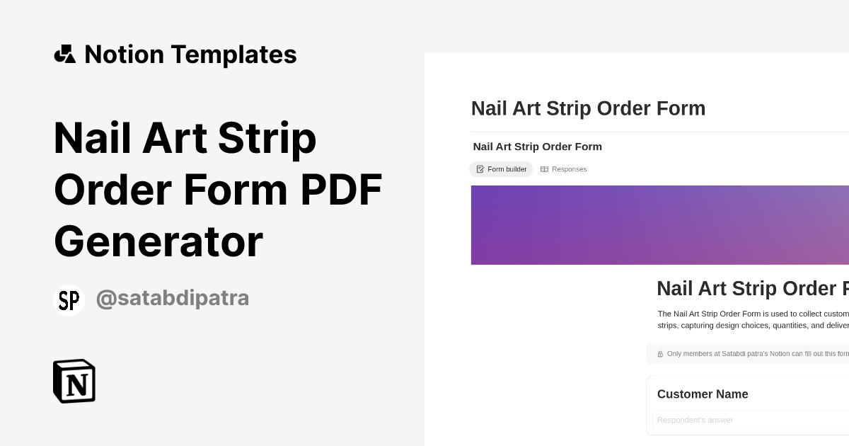 Nail Art Strip Order Form PDF Generator Template by Satabdi Patra ...