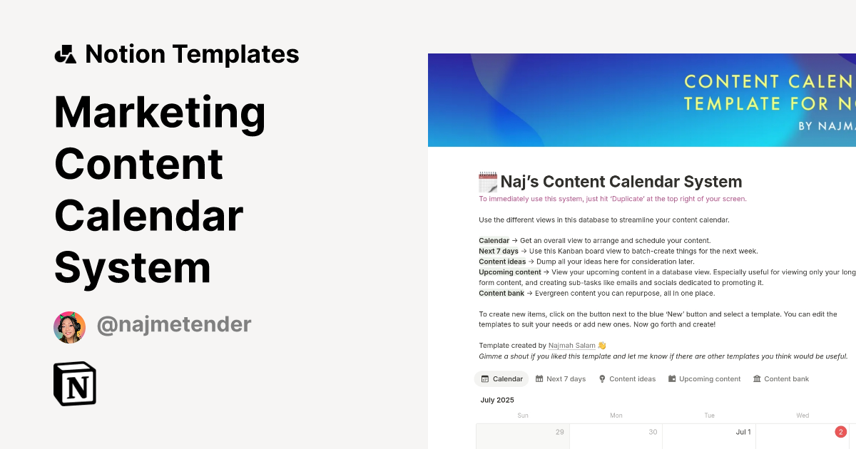 Marketing Content Calendar System Template | Notion Marketplace
