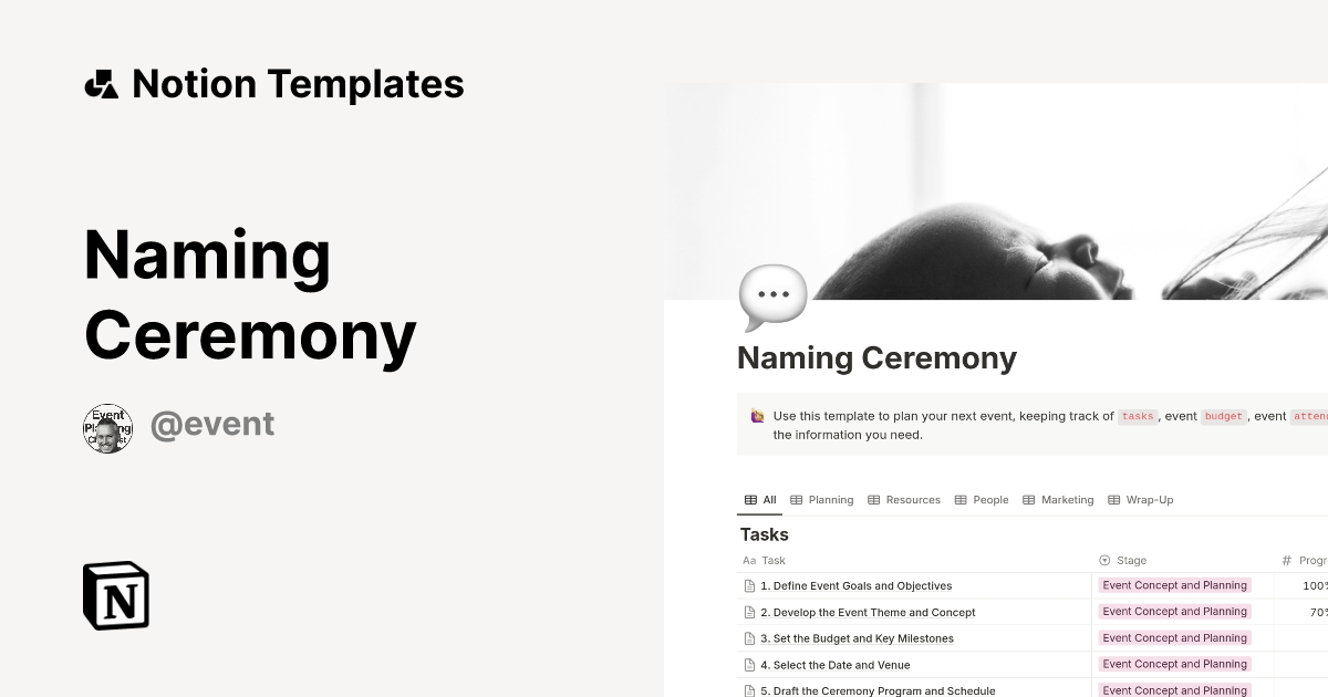 Naming Ceremony Template by Event Planning Checklist | Notion Marketplace