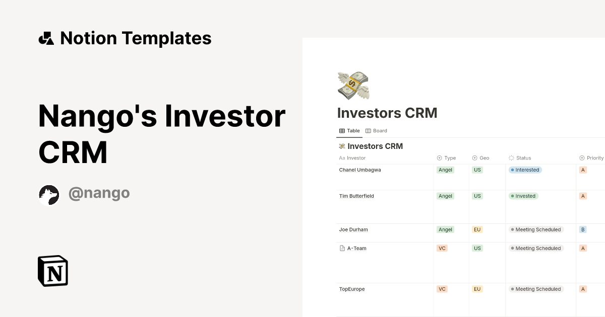 Nango's Investor CRM Template by Nango | Notion Marketplace