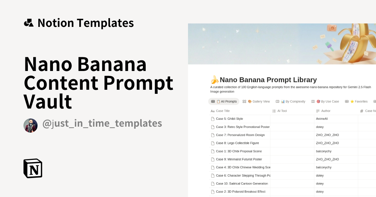 Nano Banana Content Prompt Vault Template | Notion Marketplace