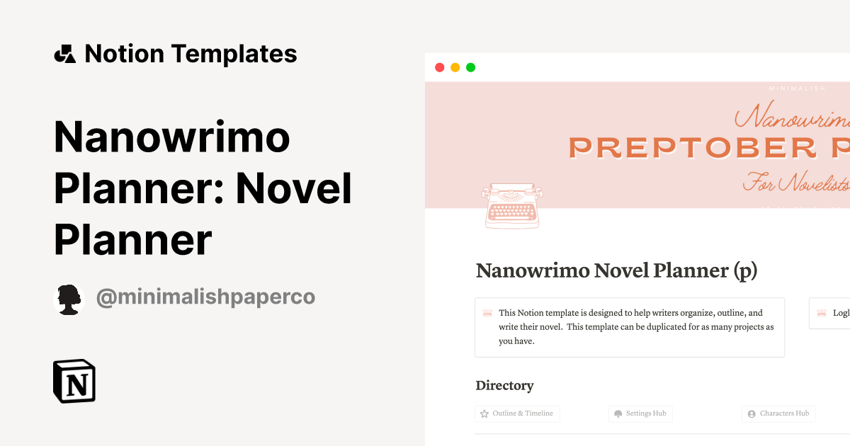 Nanowrimo Planner: Novel Planner Template | Notion Marketplace