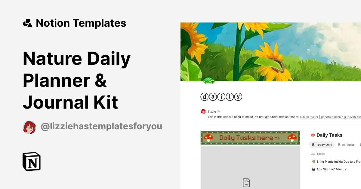 Nature Daily Planner & Journal Kit Template by Lizzie | Notion Marketplace