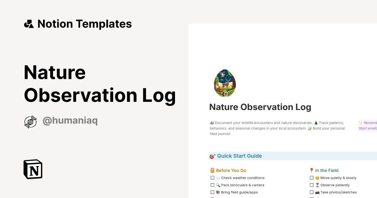 Nature Observation Log Template | Notion Marketplace