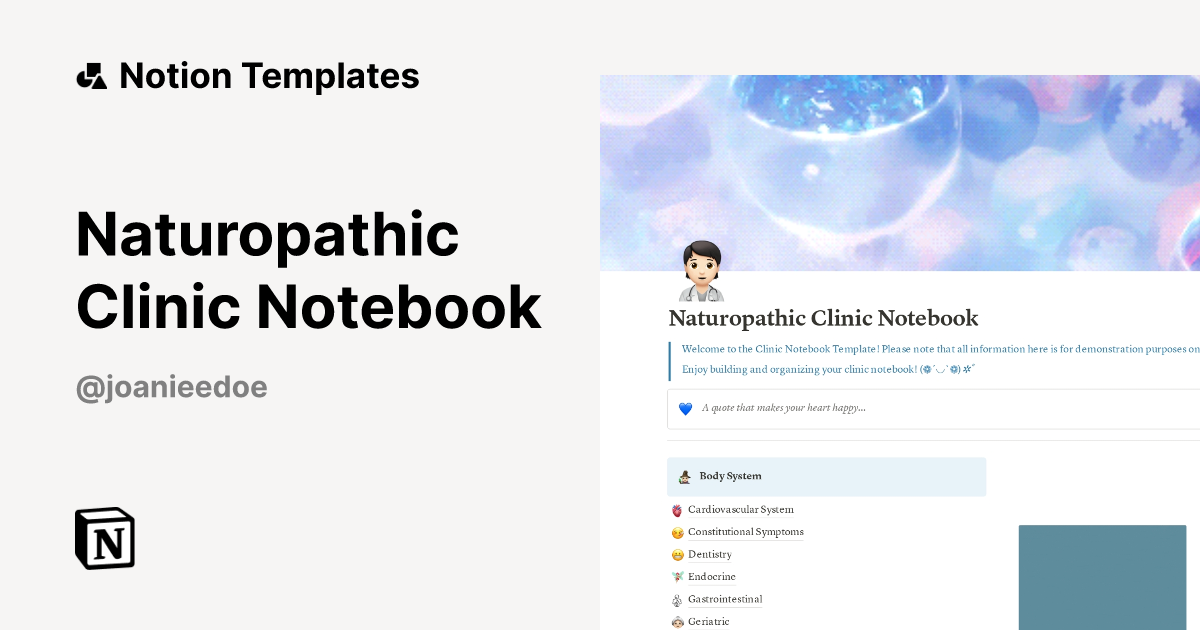 Naturopathic Clinic Notebook Template by Joanieedoe | Notion Marketplace