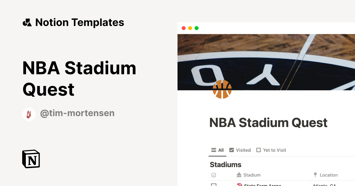 NBA Stadium Quest Template by Tim Mortensen | Notion Marketplace