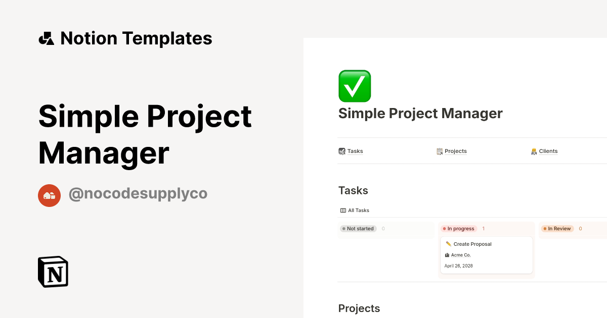 Simple Project Manager Template | Notion Marketplace