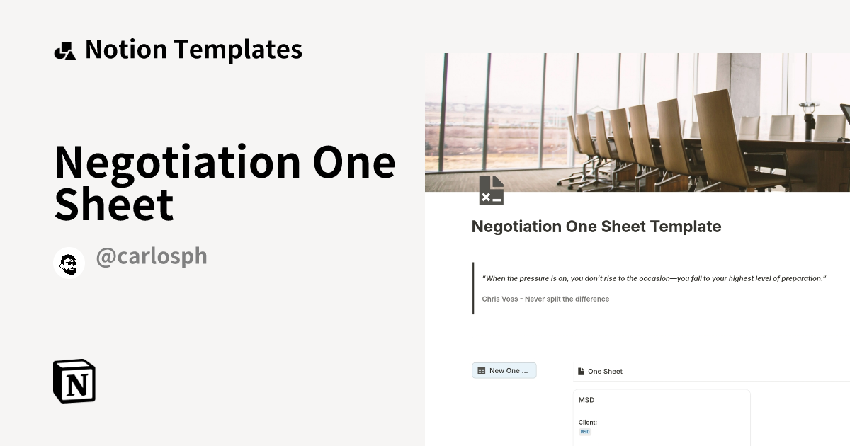 Negotiation One Sheet Template | Notion Marketplace