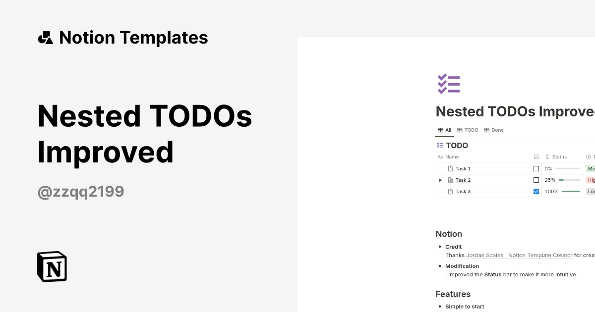 Nested TODOs Improved Template by Nested TODOs Improved | Notion Marketplace