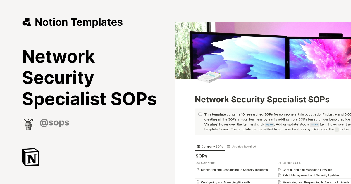 Network Security Specialist SOPs Template | Notion Marketplace