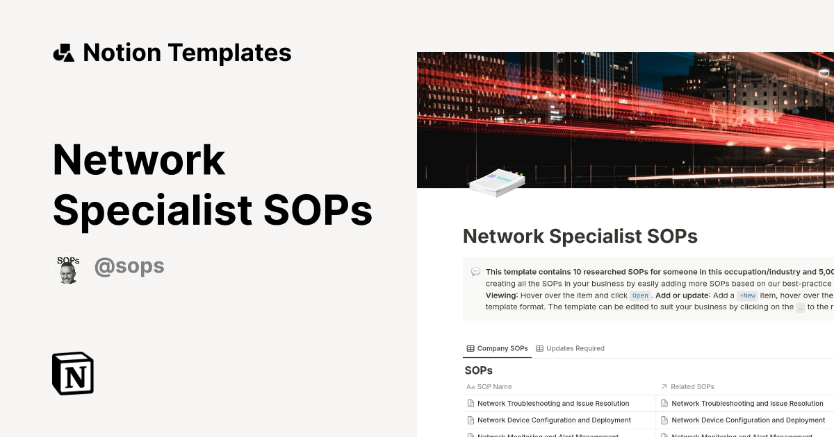 Network Specialist SOPs Template | Notion Marketplace
