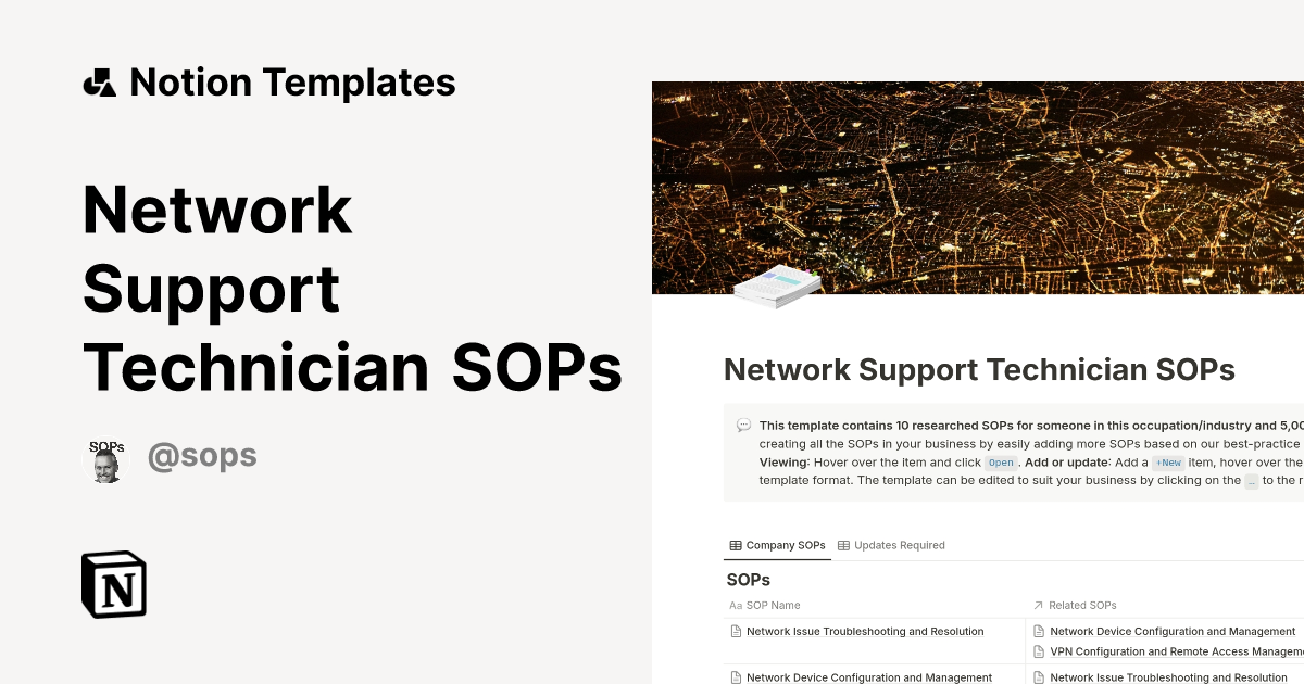 Network Support Technician SOPs Template by SOPs | Notion Marketplace