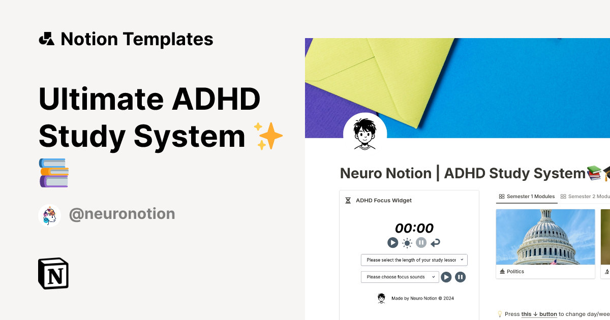 Ultimate ADHD Study System 📚 Template by Neuro Notion | Notion Marketplace