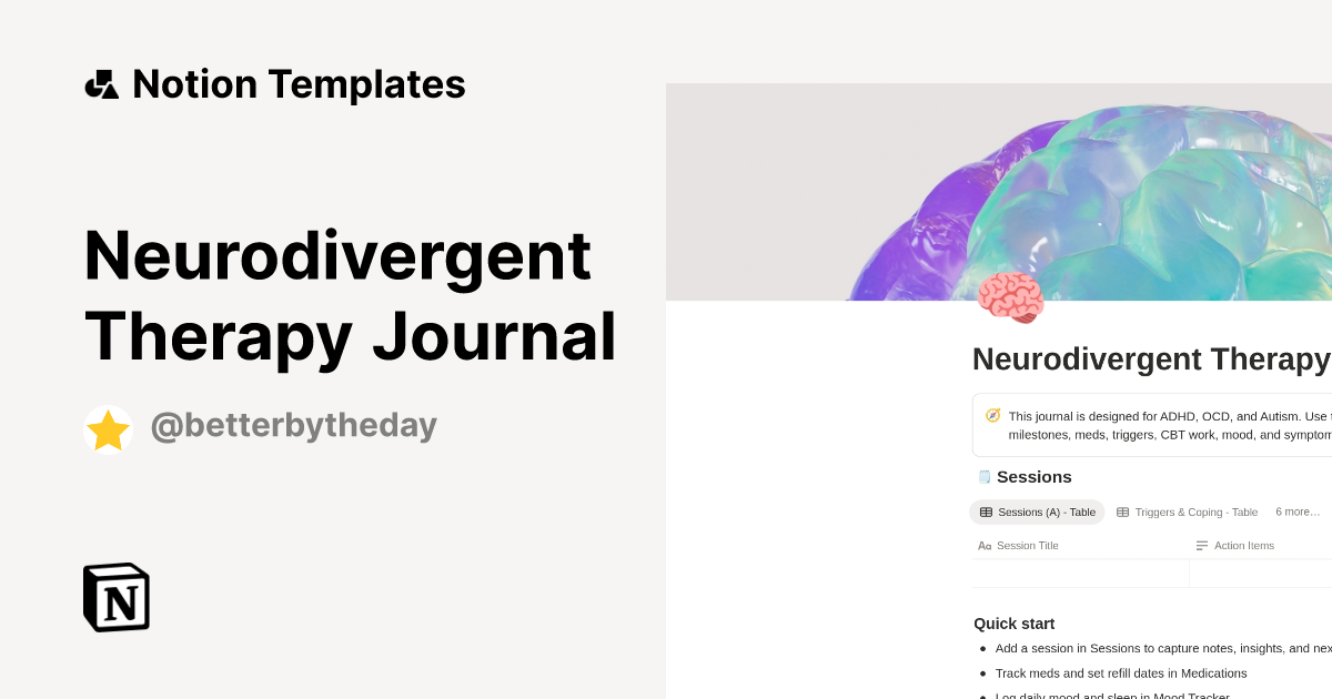 Neurodivergent Therapy Journal Template | Notion Marketplace
