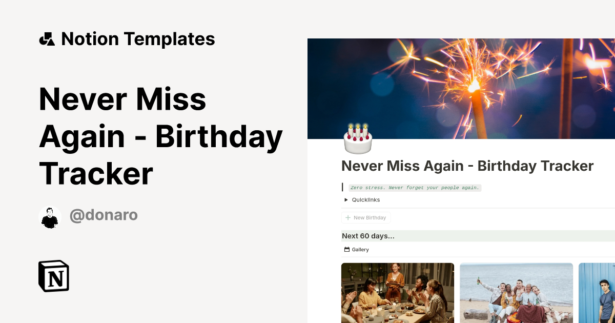 Never Miss Again - Birthday Tracker Template by Donaro | Notion Marketplace