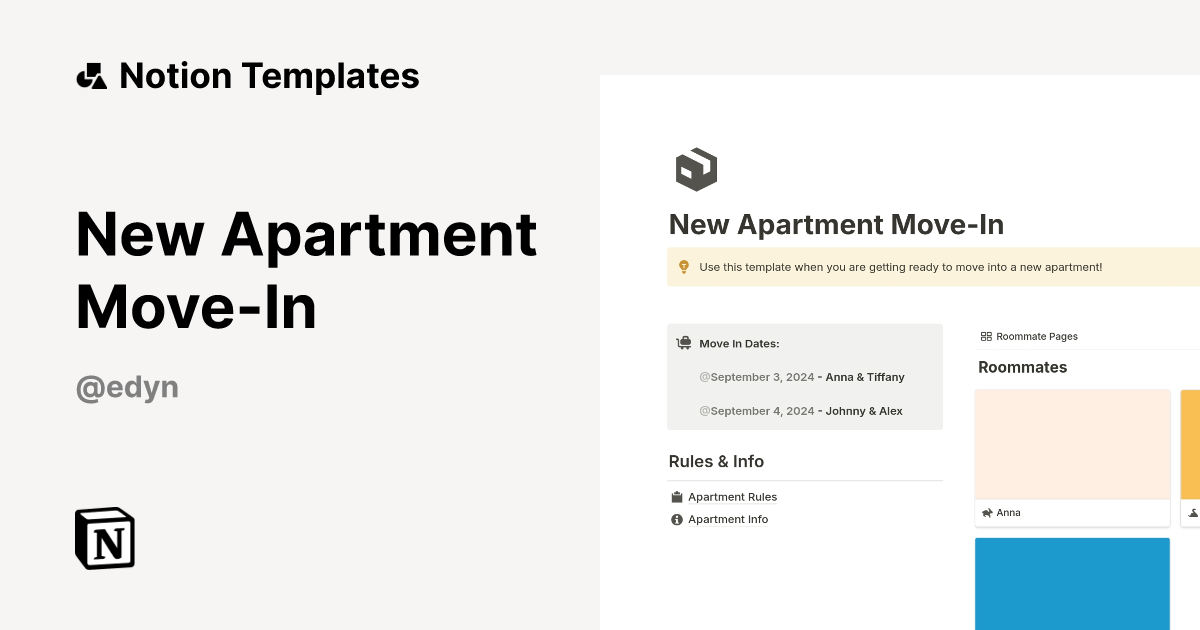 New Apartment Move-In Template | Notion Marketplace