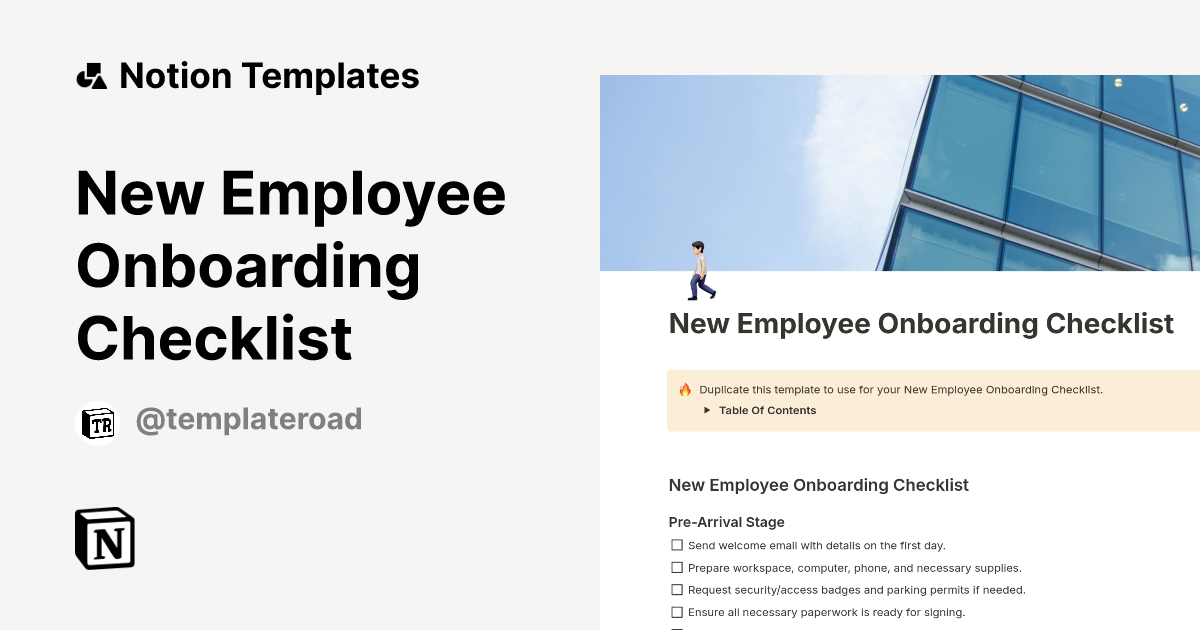New Employee Onboarding Checklist Template by Template Road | Notion Marketplace