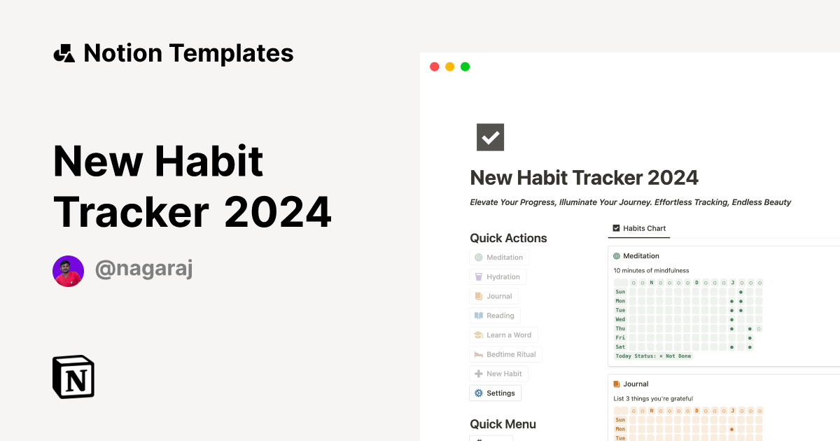 New Habit Tracker 2024 Template by Nagaraj | Notion Marketplace