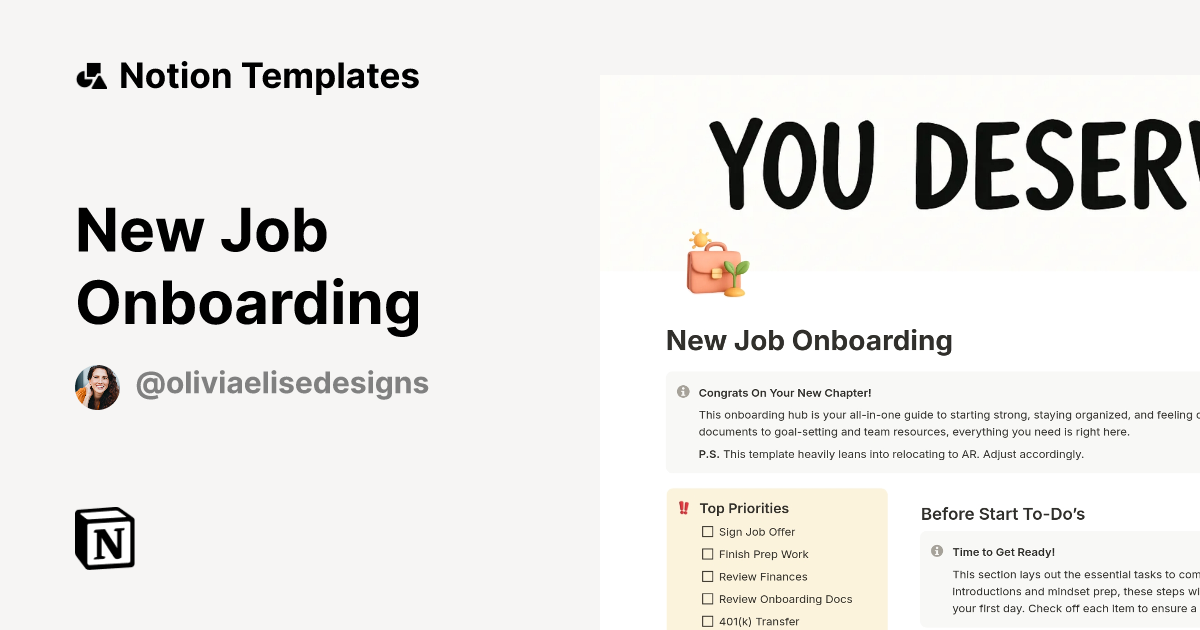 New Job Onboarding Template by Olivia Boutch | Notion Marketplace