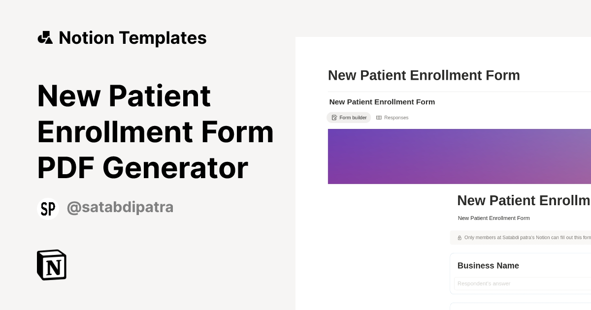 New Patient Enrollment Form PDF Generator Template | Notion Marketplace