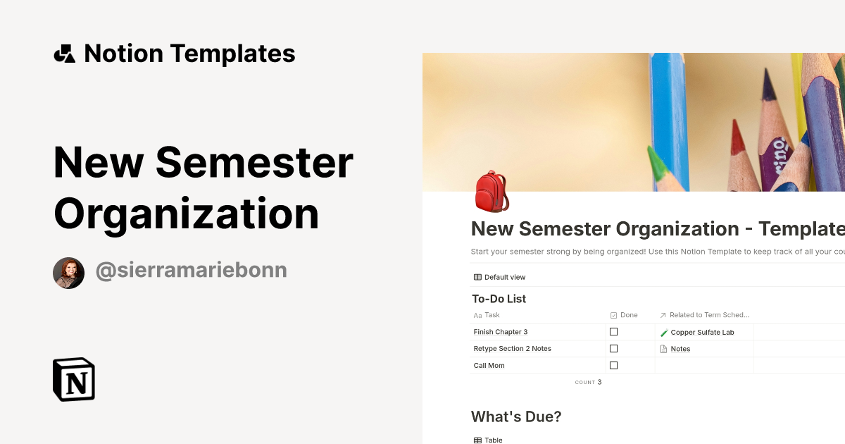 New Semester Organization Template | Notion Marketplace