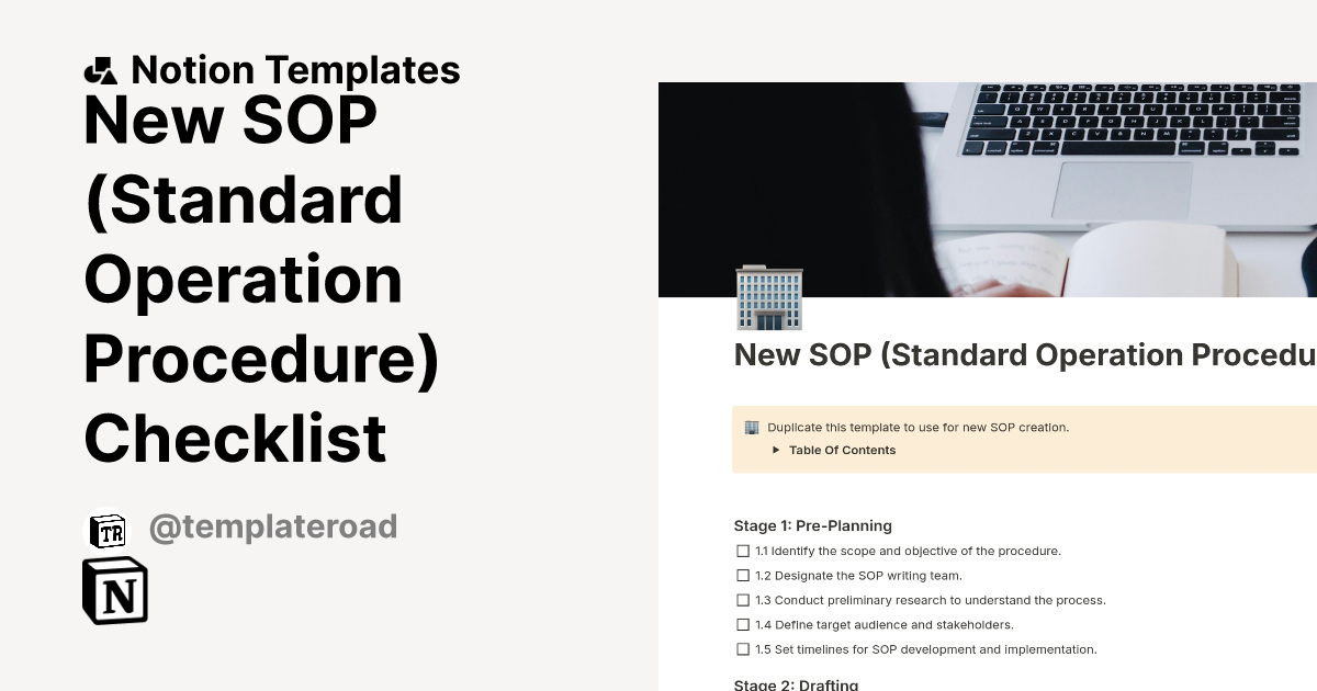 New SOP (Standard Operation Procedure) Checklist Template | Notion ...