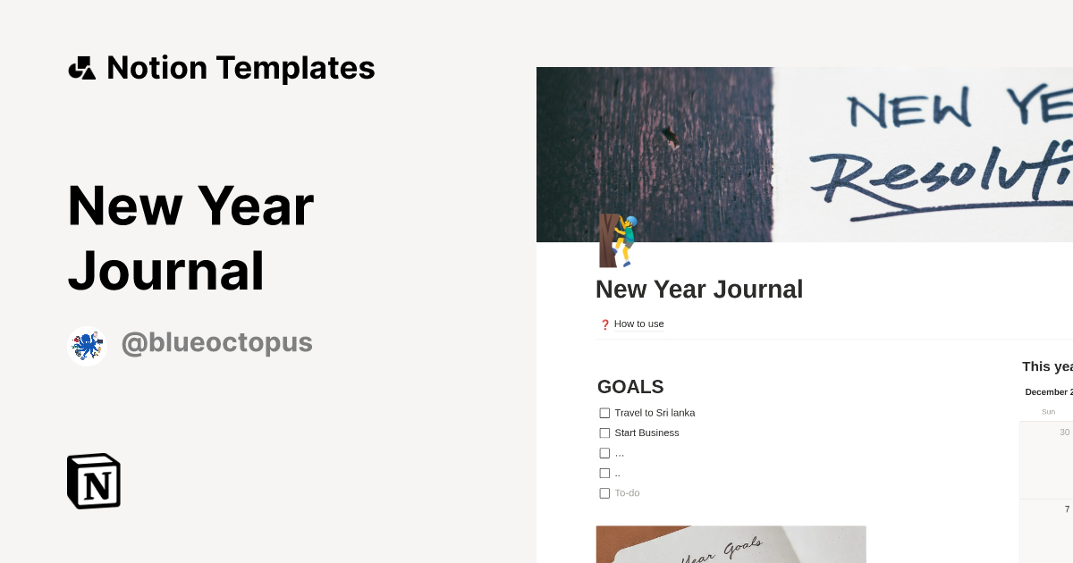 New Year Journal Template by BlueOctopus | Notion Marketplace