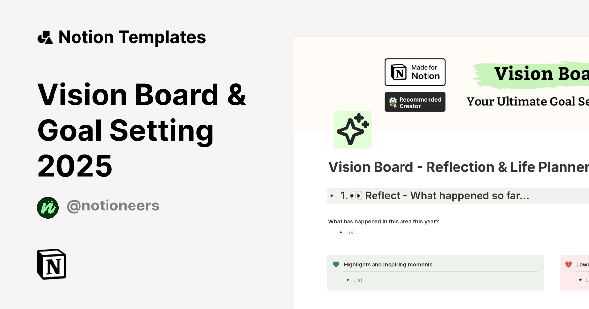 Vision Board & Goal Setting 2025 Template | Notion Marketplace