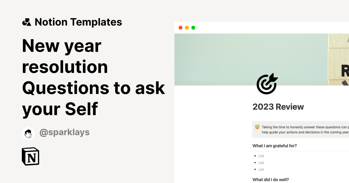 New year resolution Questions to ask your Self Template | Notion ...