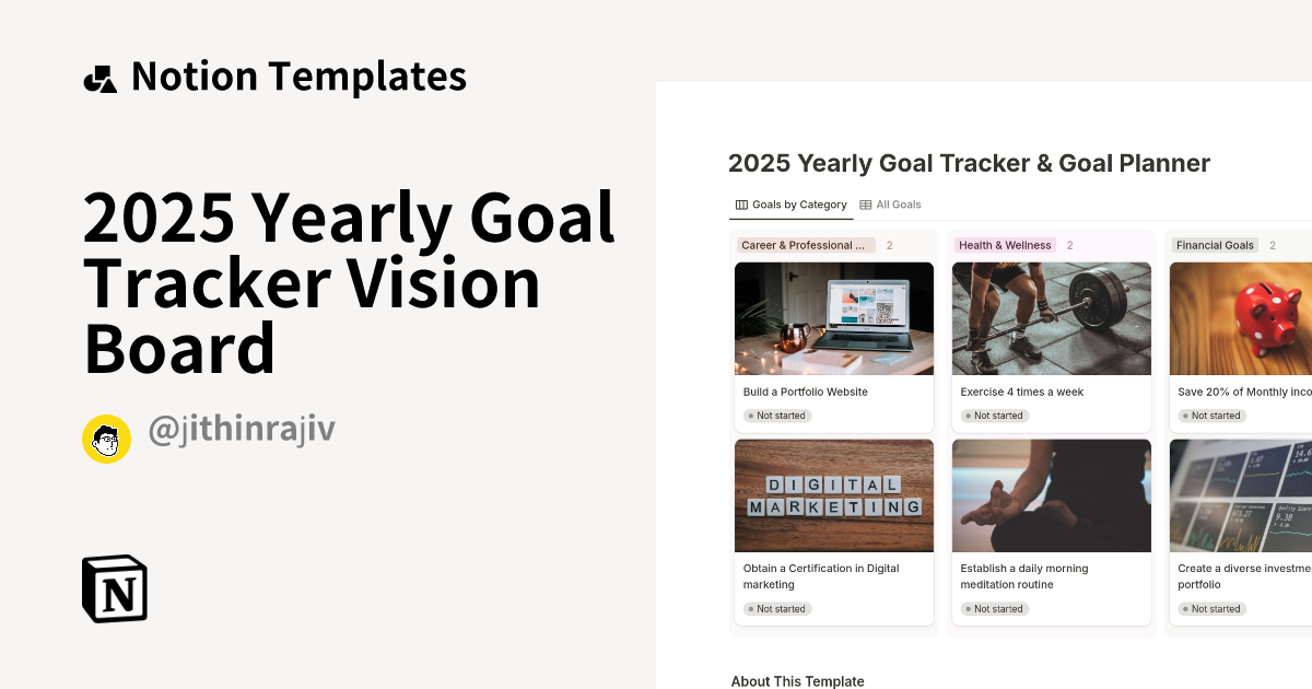 2025 Yearly Goal Tracker Vision Board Template by Jithin Rajiv | Notion Marketplace
