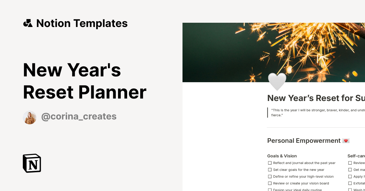 New Year's Reset Planner Template by Corina | Notion Marketplace