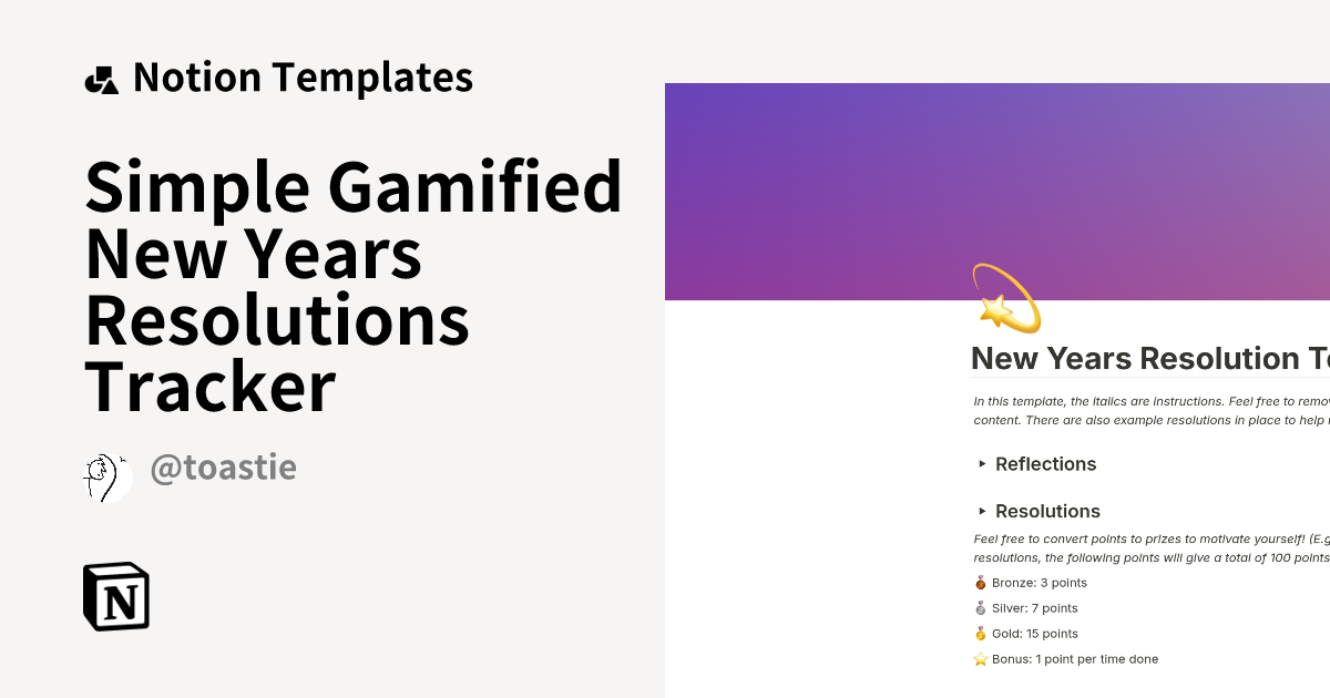 Simple Gamified New Years Resolutions Tracker Template | Notion Marketplace