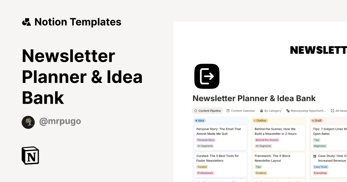 Newsletter Planner & Idea Bank Template | Notion Marketplace