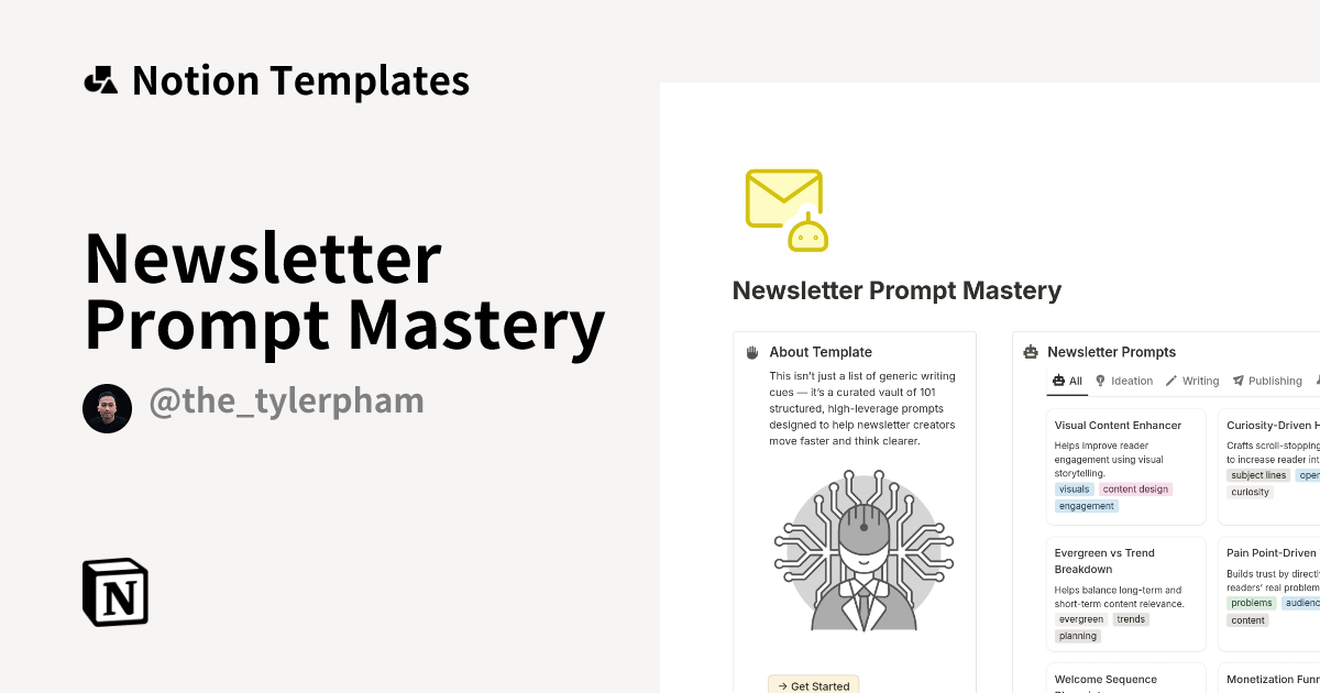 Newsletter Prompt Mastery Template by Tyler Pham | Notion Marketplace