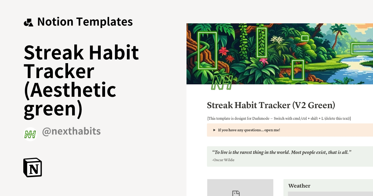 Streak Habit Tracker (Aesthetic green) Template by NextHabits | Notion Marketplace
