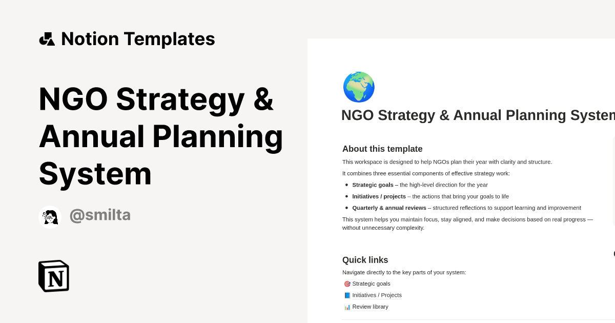 NGO Strategy & Annual Planning System Template by Emily | Notion ...