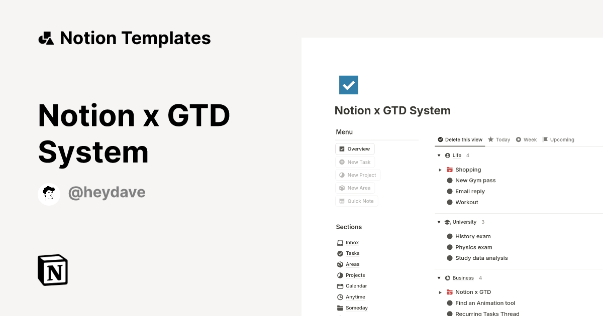 Notion x GTD System Template by Dave | Notion Marketplace