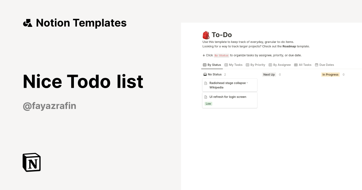 Nice Todo list Template | Notion Marketplace