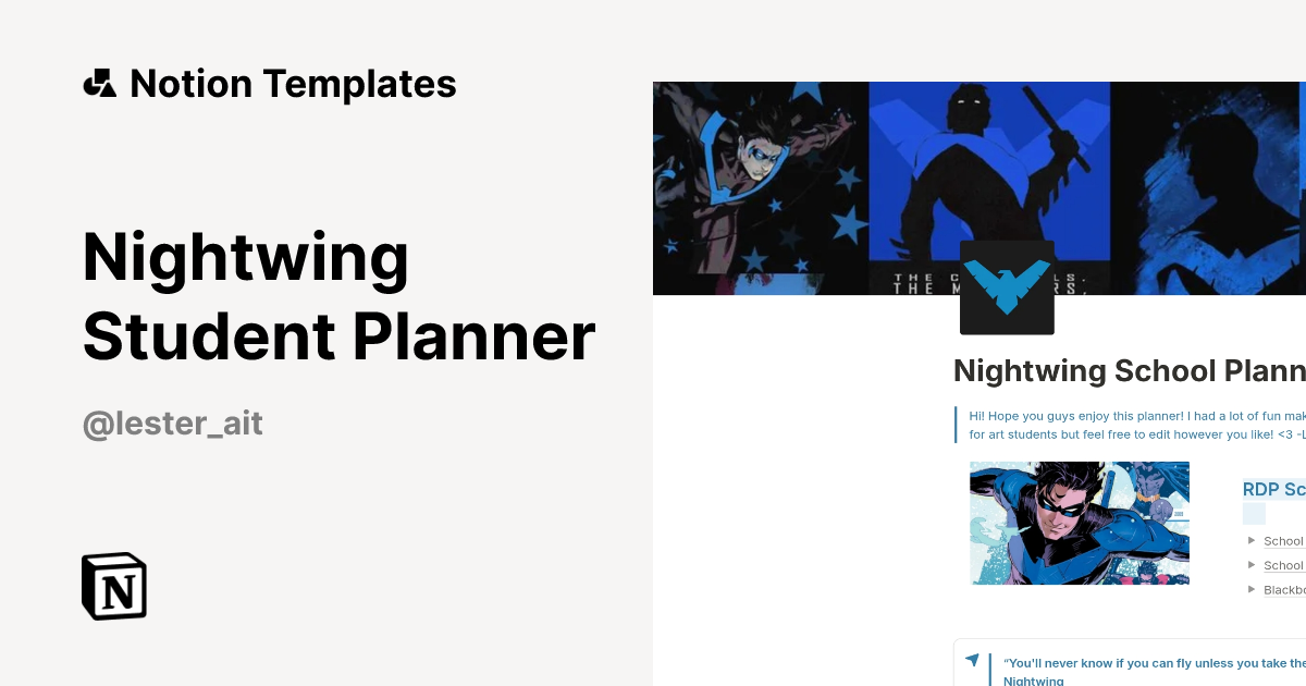 Nightwing Student Planner Template by Lester | Notion Marketplace