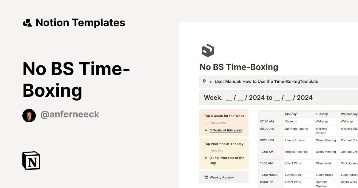 No BS Time-Boxing Template | Notion Marketplace