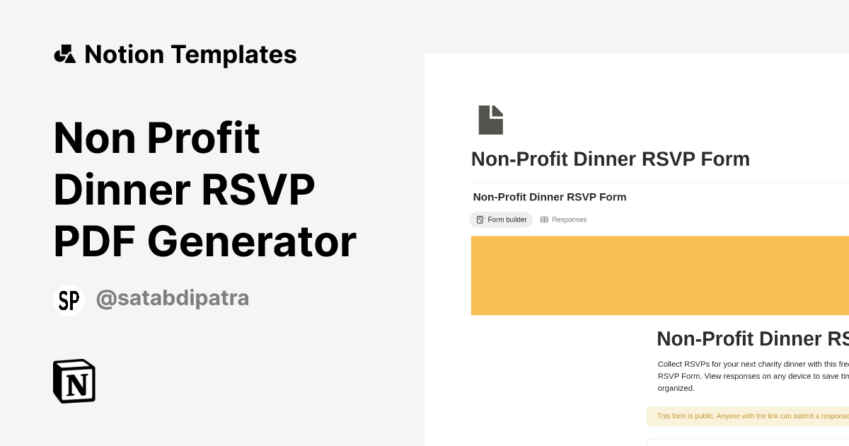 Non Profit Dinner RSVP PDF Generator Template | Notion Marketplace